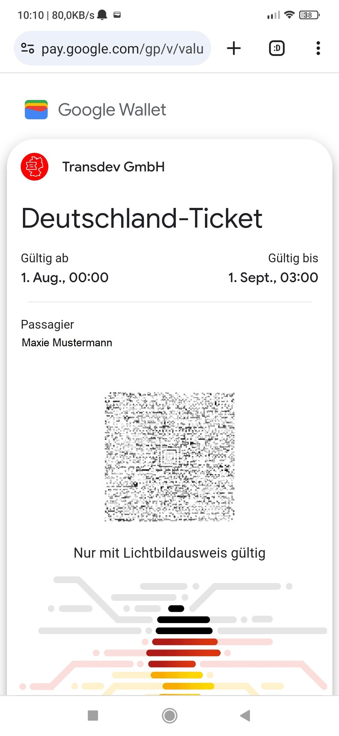 Ticketanzeige in der Wallet